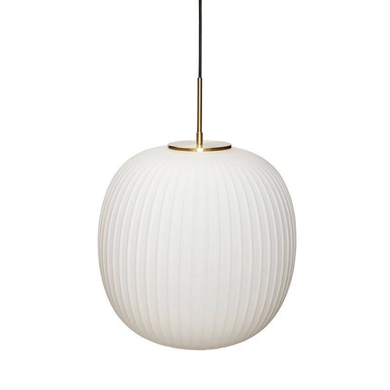 Hübsch Pendel Opal Riflet Glas - Hvid/Messing - Ø32 cm